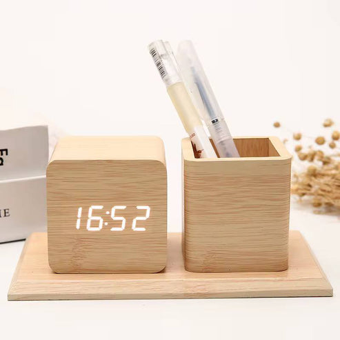 Wooden Desk Organizer with clock – Luxury Homes Collections